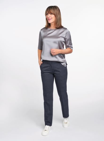 Ravenna Short Sleeve Grey Satin Blouse - uniform blouses canada ...